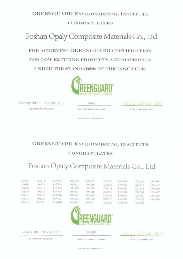 Certificates - Opaly® Quartz Stone & Solid Surface